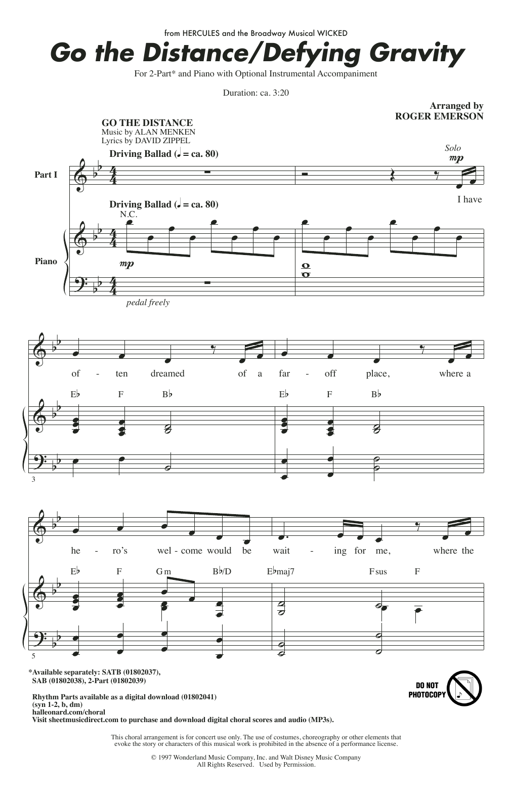 Alan Menken, David Zippel & Stephen Schwartz 'Go The Distance / Defying ...