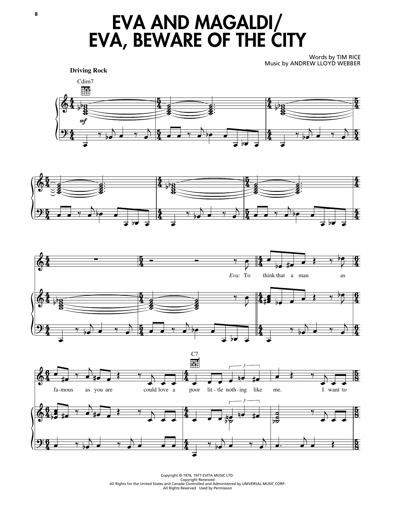 Andrew Lloyd Webber 'Eva And Magaldi' Sheet Music: Download Printable ...