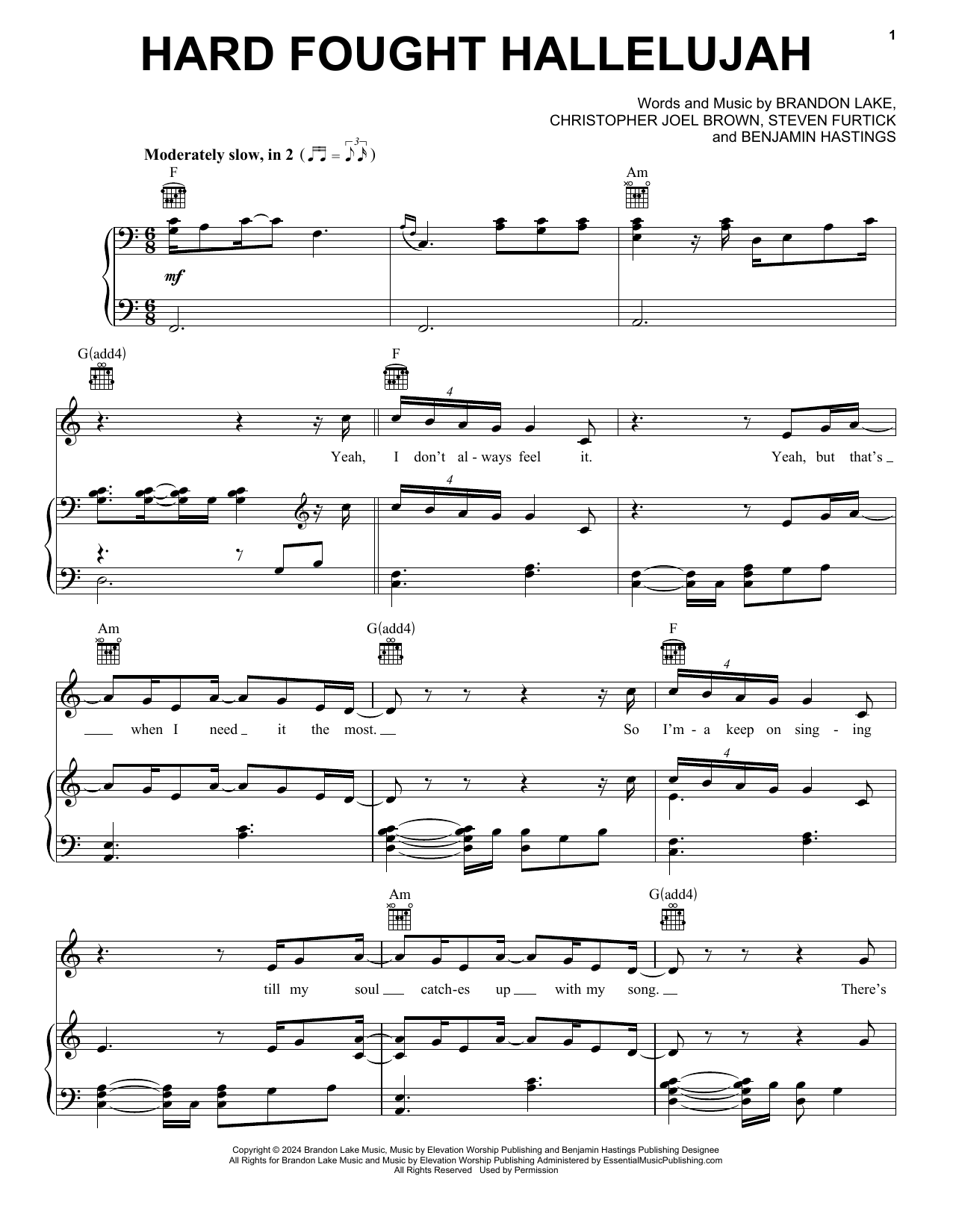 Brandon Lake 'Hard Fought Hallelujah (with Jelly Roll)' Sheet Music ...