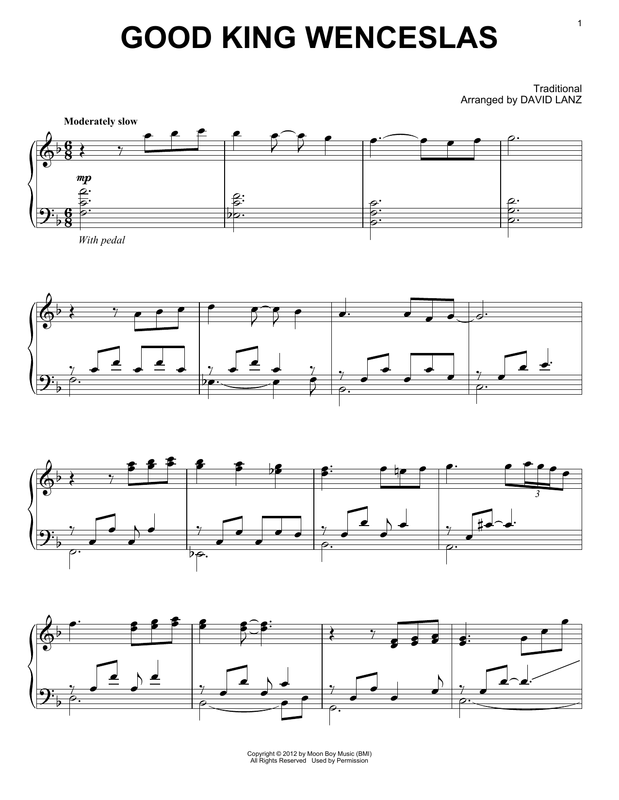 David Lanz 'Good King Wenceslas' Sheet Music for Piano Solo | Printable ...