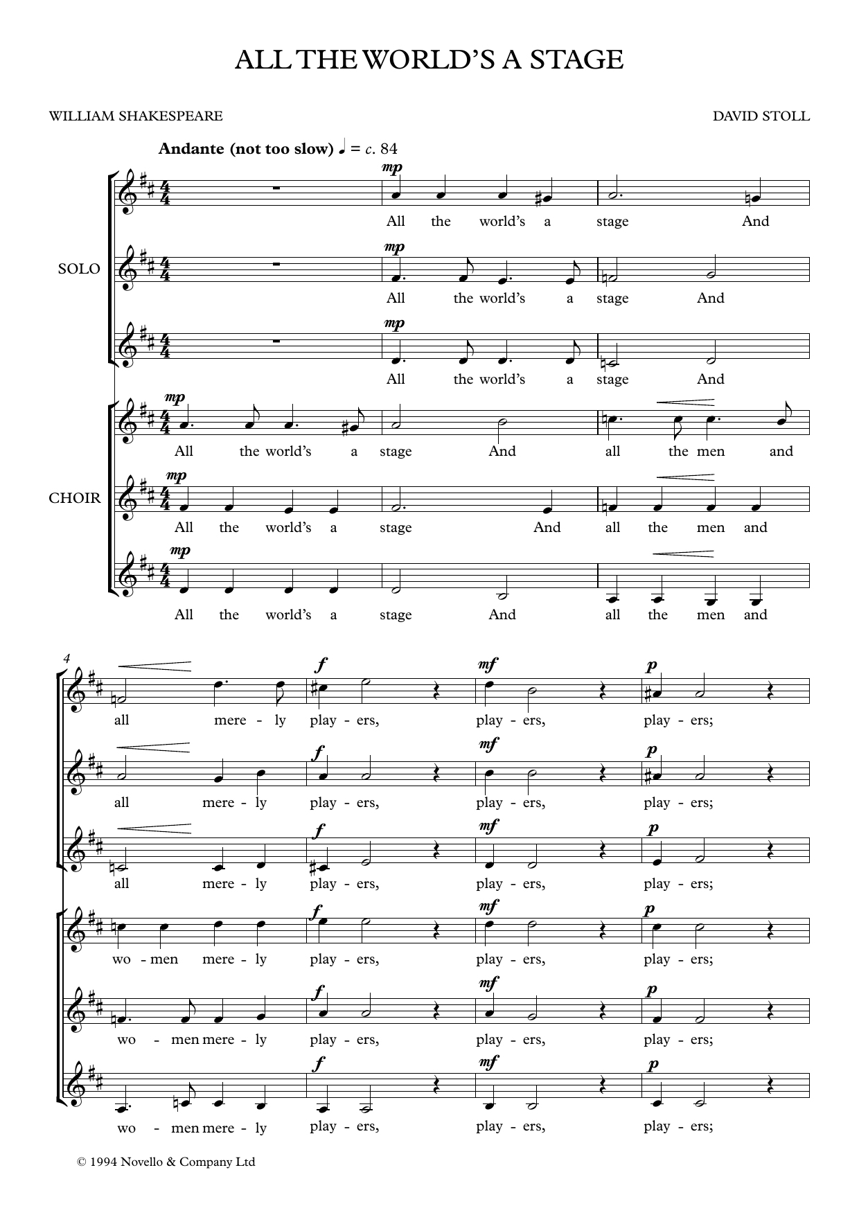 David Stoll 'All The World's A Stage' Sheet Music for SATB Choir ...
