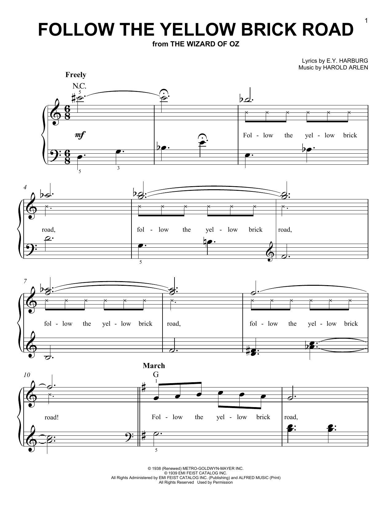 E.Y. Harburg 'Follow The Yellow Brick Road' Sheet Music: Download ...