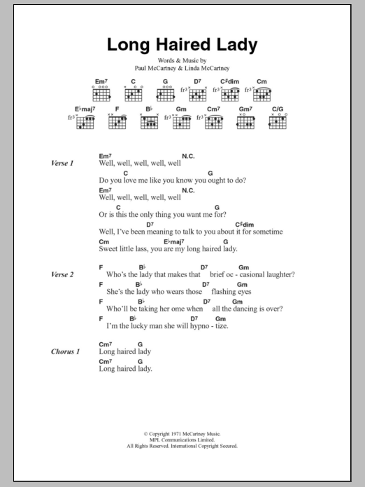 Paul McCartney 'Long Haired Lady' Sheet Music: Download Printable PDF ...
