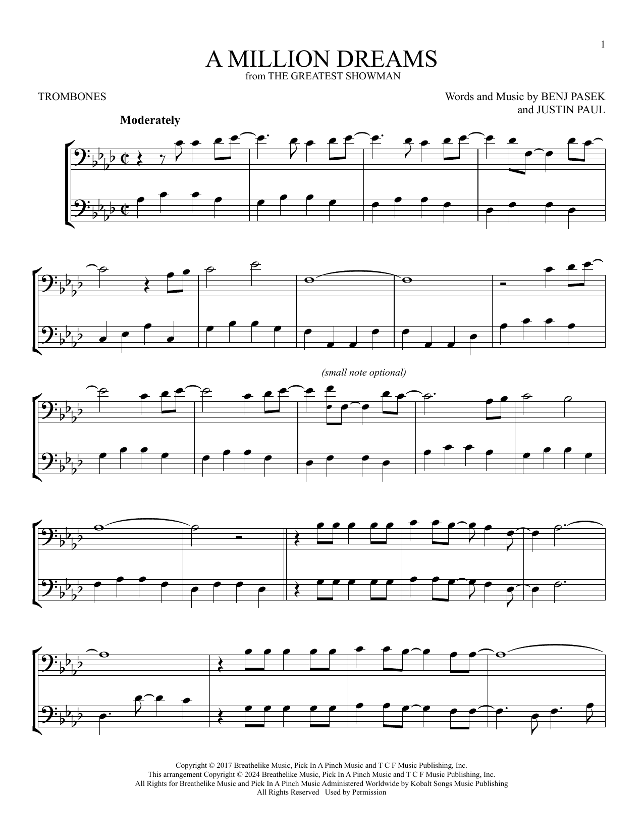 Pink 'A Million Dreams (from The Greatest Showman)' Sheet Music ...