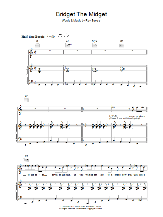 Ray Stevens 'Bridget The Midget' Sheet Music: Download Printable PDF ...
