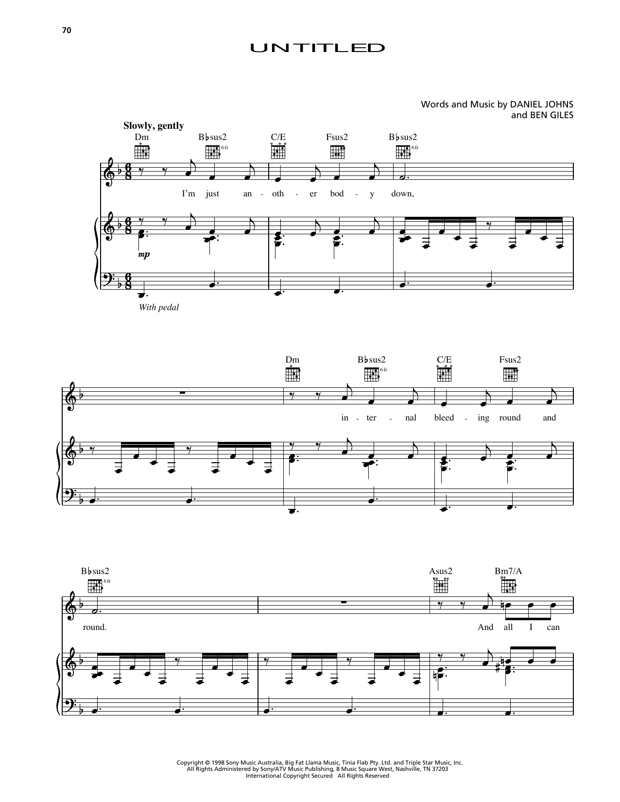 Silverchair 'Untitled' Sheet Music: Download Printable PDF for Piano ...