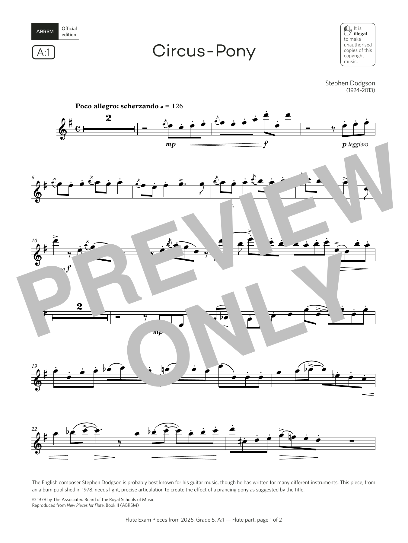 Stephen Dodgson 'Circus-Pony (Grade 5, list A1, from the ABRSM Flute ...