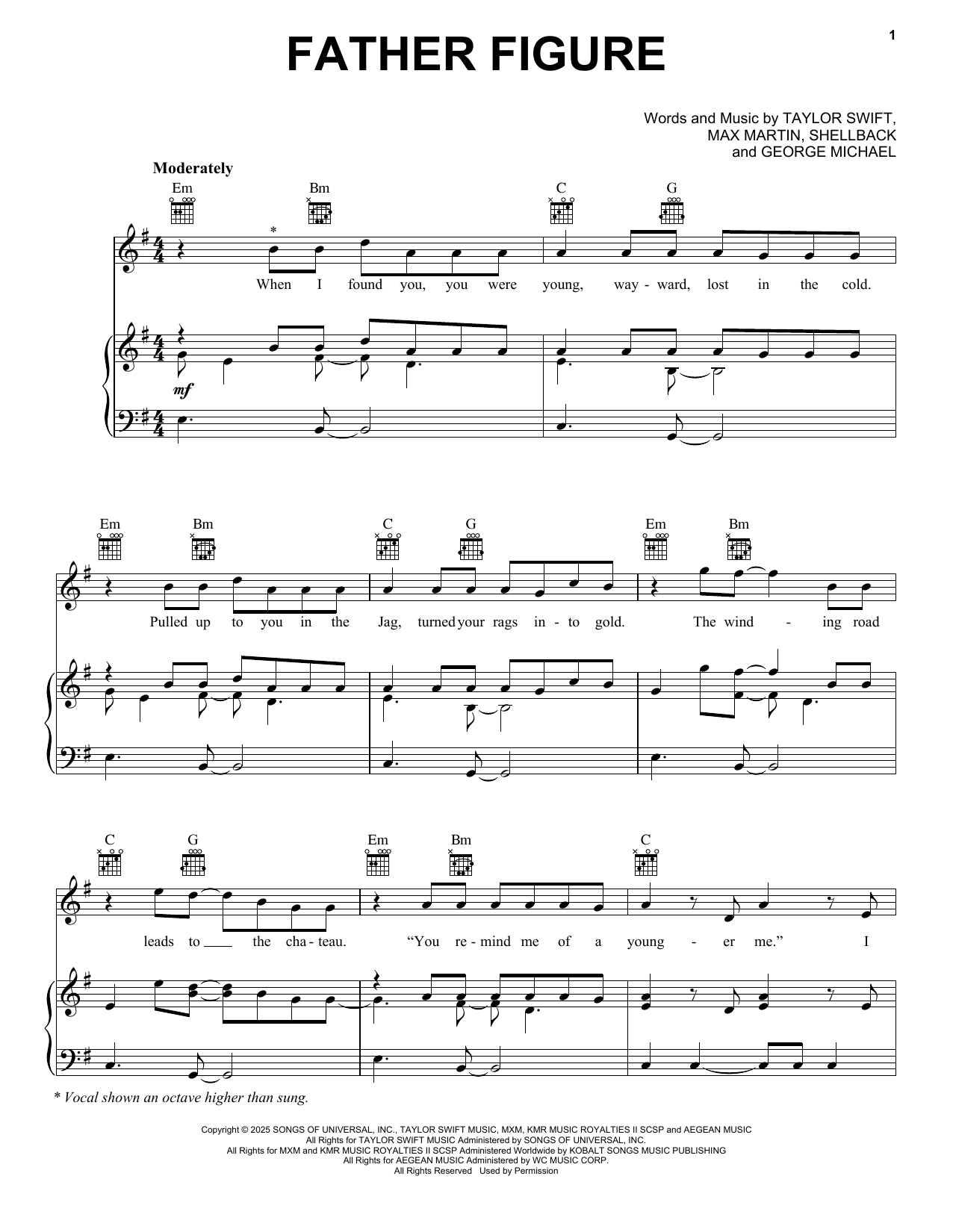 Taylor Swift 'Father Figure' Sheet Music: Download Printable PDF for ...